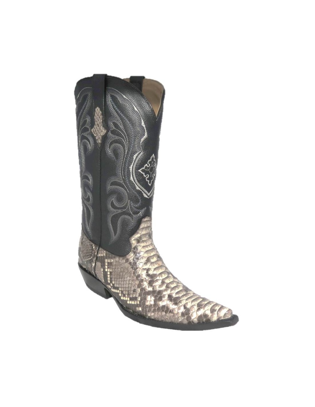 EL CAMINO GENUINE NATURAL PYTHON SKIN AND BLACK UPPER - Go'west Boots